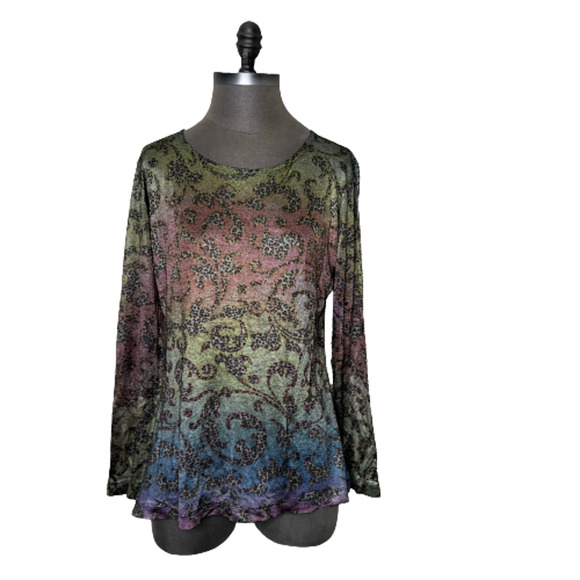 Nally & Millie | Tops | Nally Millie Bright Long Sleeve Metallic Thread ...